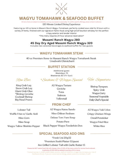 Wagyu Tomahawk & Seafood Buffet - NIKU X