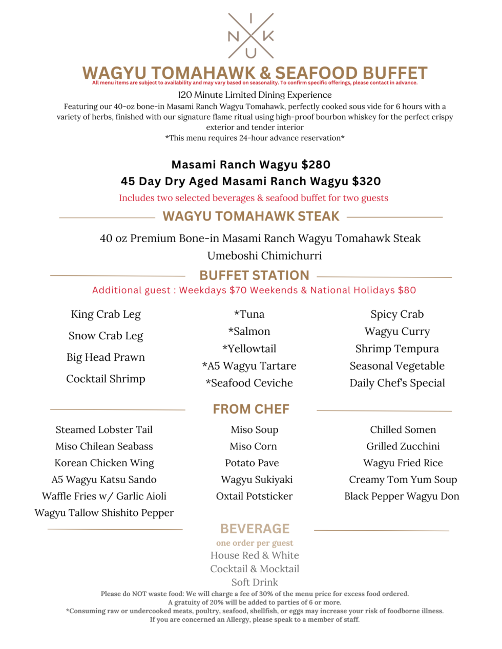 Wagyu Tomahawk & Seafood Buffet - NIKU X