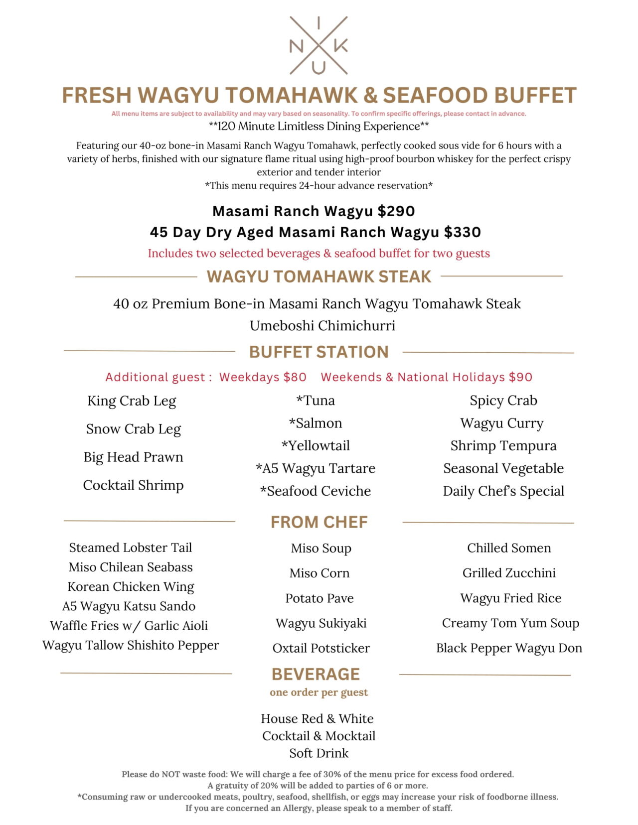 Wagyu Tomahawk & Seafood Buffet - NIKU X