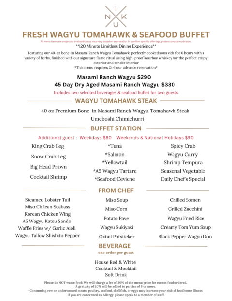 Wagyu Tomahawk & Seafood Buffet - NIKU X